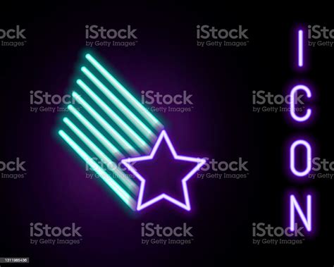 검은 색 배경에 고립 된 빛나는 네온 라인 떨어지는 별 아이콘 스타 트레일과 함께 별을 촬영합니다 유성 운석 혜성 소행성 별 아이콘 다채로운 개요 개념 벡터 개념에 대한