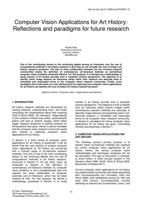 Pdf Computer Vision Applications For Art History Reflections And