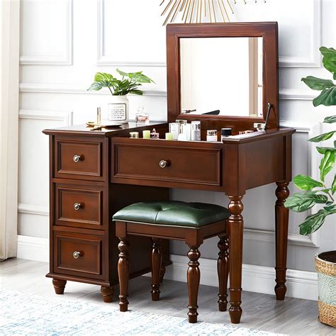 Traditional Solid Wood Makeup Vanity Desk Bedroom Vanity Dressing Table