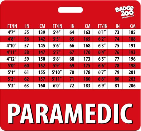 Paramedic Badge Buddy Red With Weight Height And Temperature Conversion Horizontal Badge Id