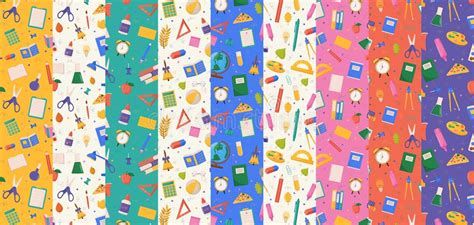 Set Of School And Education Related Objects Seamless Pattern Vector Illustration Stock Vector