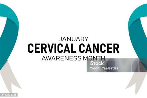 자궁 경부암 인식의 달 1 월 배너와 청록색 흰색 리본 텍스트 공간을 복사합니다 심플한 미니멀리스트 포스터 디자인 흰색 배경에 격리된 벡터 그림 1월에 대한 스톡 벡터 아트