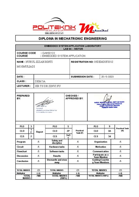 Lab Experiment 4 Diploma Diploma In Mechatronic Engineering