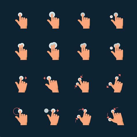 Touch Gestures And Hand Gestures Icons With Black Background Vector Art At Vecteezy