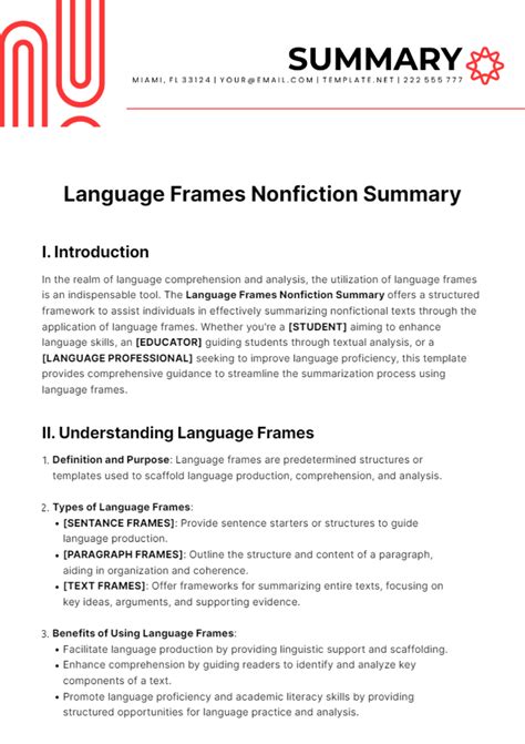 Free Language Frames Nonfiction Summary Template To Edit Online