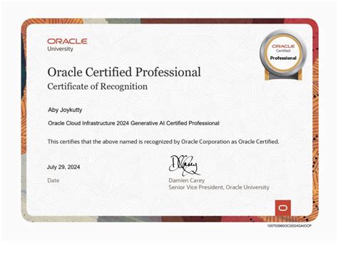 Aby Joykutty On Linkedin Oraclecloud Oci Generativeai Certification Cloudcomputing