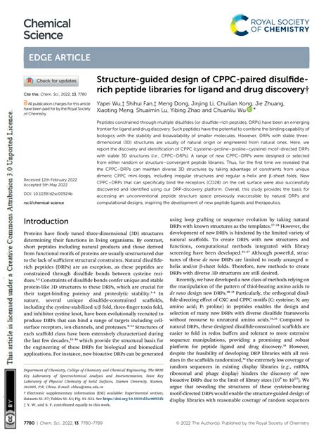 Pdf Structure Guided Design Of Cppc Paired Disulfide Rich Peptide