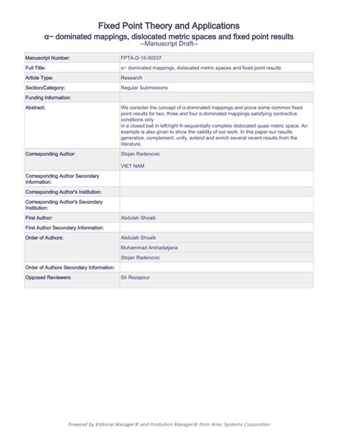 Pdf α− Dominated Mappings Dislocated Metric Spaces And Fixed Point Results