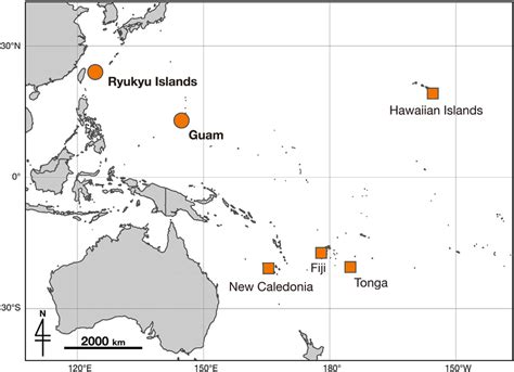 Distribution Map Of Macrobrachium Grandimanus Circles Represent The Download Scientific