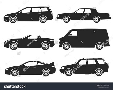 Car Model And Type Objects Icons Automobile Set Black Vector