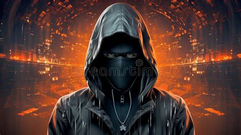 Hacker Programmer In A Hoodie Working On The Darknet Stock Illustration