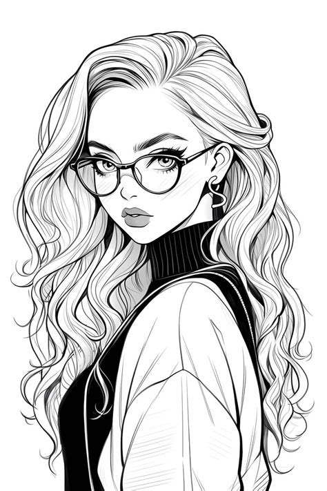 A Drawing Of A Woman Wearing Glasses And A Turtle Neck Sweater With Long Blonde Hair