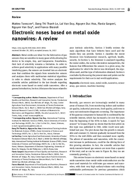 Pdf Metal Oxide Nanowire Electronic Noses Review