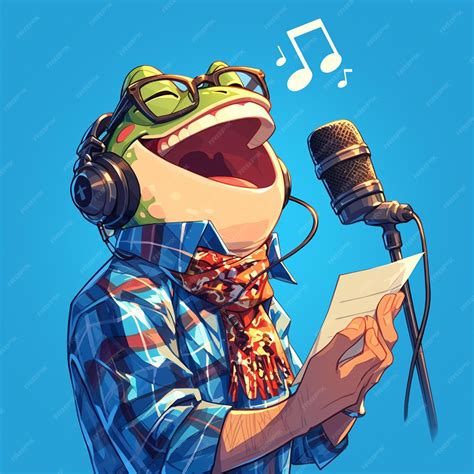 Premium Vector A Happy Frog Singer Cartoon Style