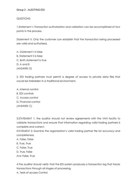 Cis Quiz Group 2 Multiple Choice Questions Regarding Auditing In Cis Questions 1 I