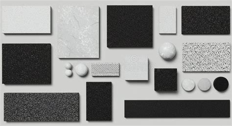 A Collection Of Rectangular And Circular Samples In Black White And Speckled Patterns Stock