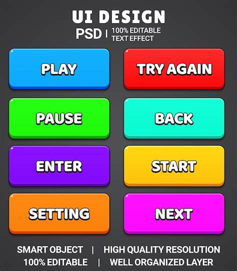 premium psd set of beautiful game ui button cartoon style ui button