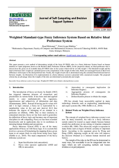 Pdf Weighted Mamdani Type Fuzzy Inference System Based On Relative Ideal Preference System