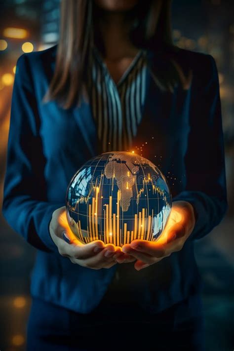 Stock Market Prediction Financial Forecasting Woman Holding Crystal Globe With Candlestick