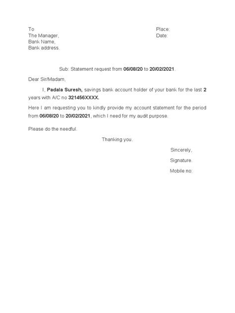 Bank Statement Request Letter 1 Pdf