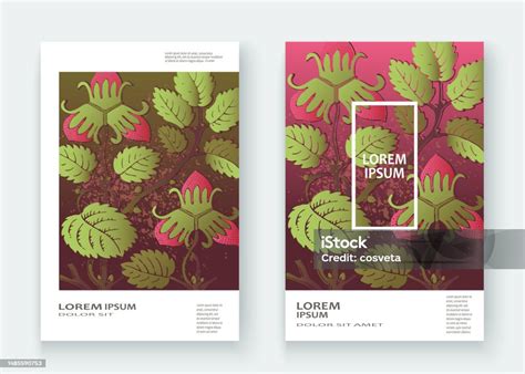 딸기 패턴 디자인 템플릿 제품 손으로 그린 레드 베리 귀여운 트렌디한 어두운 배경에 꽃이 만발한 녹지 덤불 그래픽 일러스트레이션 웨딩 초대장 포스터 카드 표지 제품 벡터 0