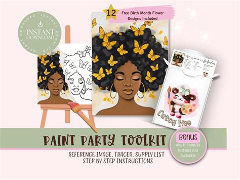 Diy Adult Paint Party Printable Images Kit Sip And Paint Predrawn Png Stencil Design Download