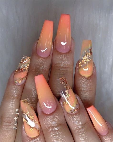 Orange Ombre Acrylic Nails Coffin Shape Nails In Orange Ombre Nail