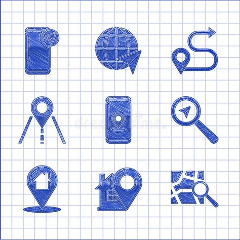 Set Infographic Of City Map Navigation Map Pointer With House Folded Location Marker Search