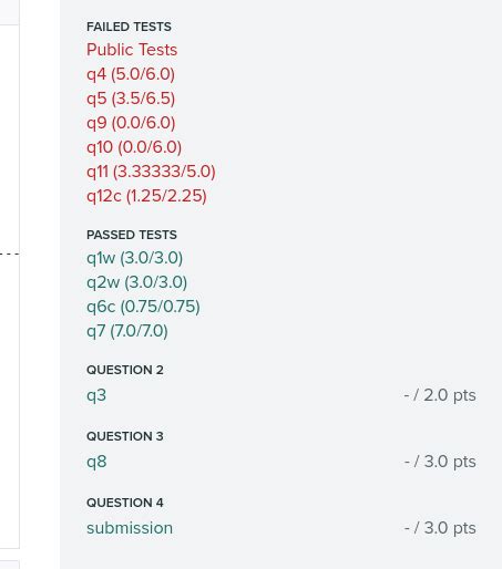 Public Tests Section On Gradescope Show Passed Even When Tests Are