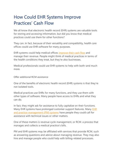 How Could Ehr Systems Improve Practices Cash Flow Pdf
