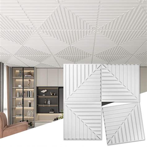 Art3dwallpanels White 2ft X 2ft Textured Pvc Drop In Ceiling Tile