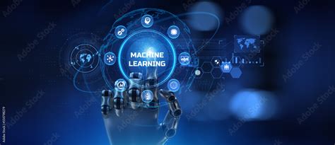 Machine Learning Artificial Intelligence Neural Network Robot Hand Pressing Button 3d Render