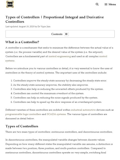 Types Of Controllers Proportional Integral And Derivative Controllers Electrical4u Pdf