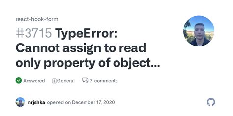 Typeerror Cannot Assign To Read Only Property Of Object · React Hook Form · Discussion