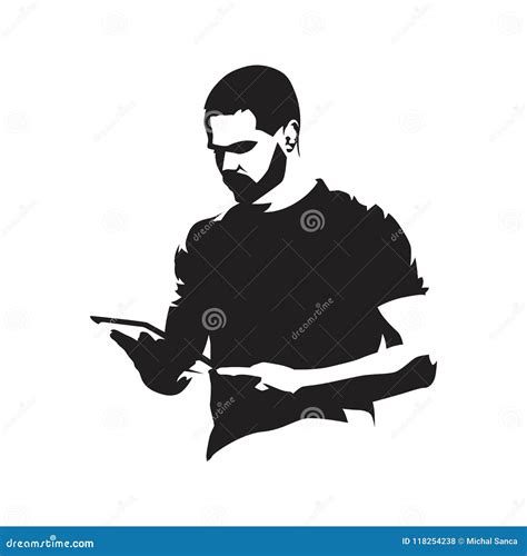 Adult Man Holding Tablet In His Hands Abstract Isolated Vector Stock Vector Illustration Of