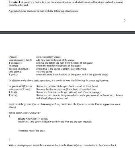 Solved Exercise A Queue Is A First In First Out Linear Chegg