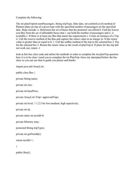 Complete The Following The Int Plantripint Numpassengers String Tripdf