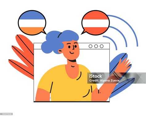 외국어 학교 외국어 교사 온라인 한 여성 교사가 태블릿을 통해 손을 흔들고 있다 거리 학습 벡터 일러스트레이션 개인 지도 교사에 대한 스톡 벡터 아트 및 기타 이미지