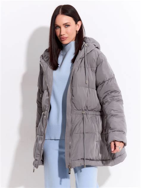 Куртка Женский M B R Карманы Молния серый капюшон Полиэстер размер 44 Длинный аляска Еврозима