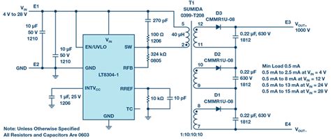 1000 V Output No Opto Isolated Flyback Converter