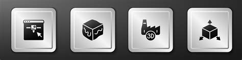 3d 프린터 설정 Isometric 큐브 인쇄 하우스 산업 및 아이콘을 설정합니다 실버 스퀘어 버튼 벡터 0명에 대한 스톡 벡터 아트 및 기타 이미지 Istock