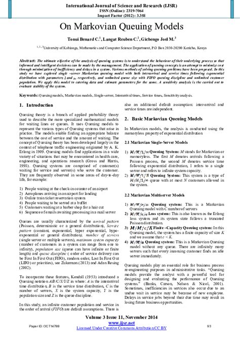 Pdf On Markovian Queuing Models