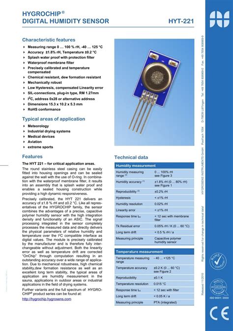 HygrochipÂ® Digital Humidity Sensor Hyt 221