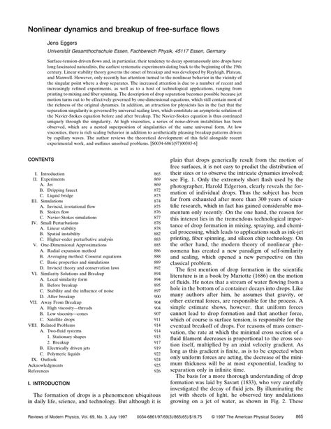 Pdf Nonlinear Dynamics And Breakup Of Free Surface Flows