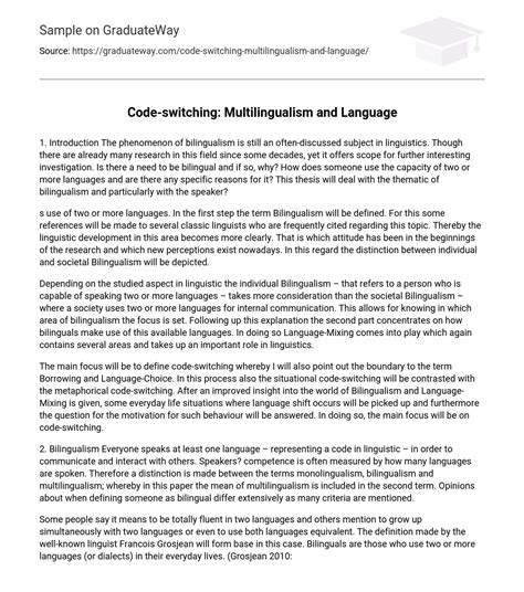 ⇉code Switching Multilingualism And Language Essay Example Graduateway