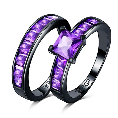 Hot Style Purple Stone Black Gold Cz Zircon Engagement Jewelry Eternity