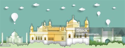 여행 배너 또는 엽서 그림에 대 한 황금 사원과 유명한 명소 인도의 파노라마 종이 아트 스타일 벡터 0명에 대한 스톡 벡터 아트 및 기타 이미지 Istock