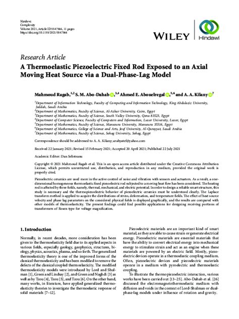 Pdf A Thermoelastic Piezoelectric Fixed Rod Exposed To An Axial Moving Heat Source Via A Dual