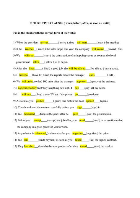 Time Clauses Exercises Advanced At Marina Williams Blog