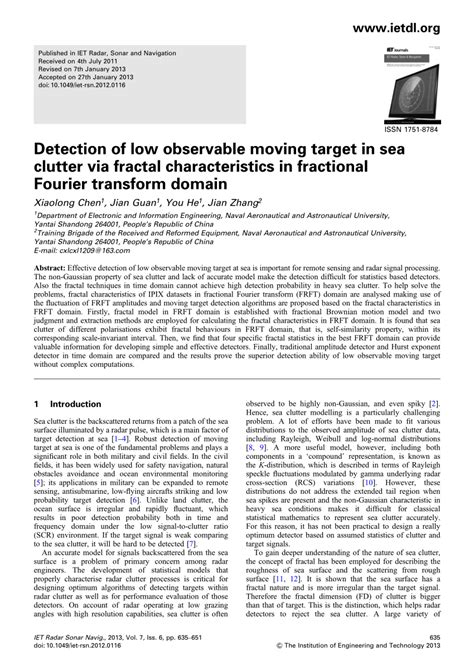 Pdf Detection Of Low Observable Moving Target In Sea Clutter Via